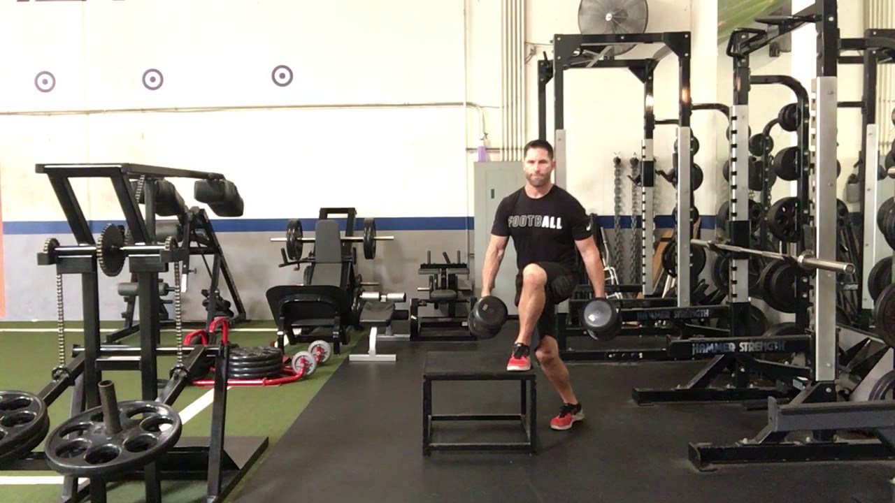 Crossover Step Up Dumbbells - YouTube