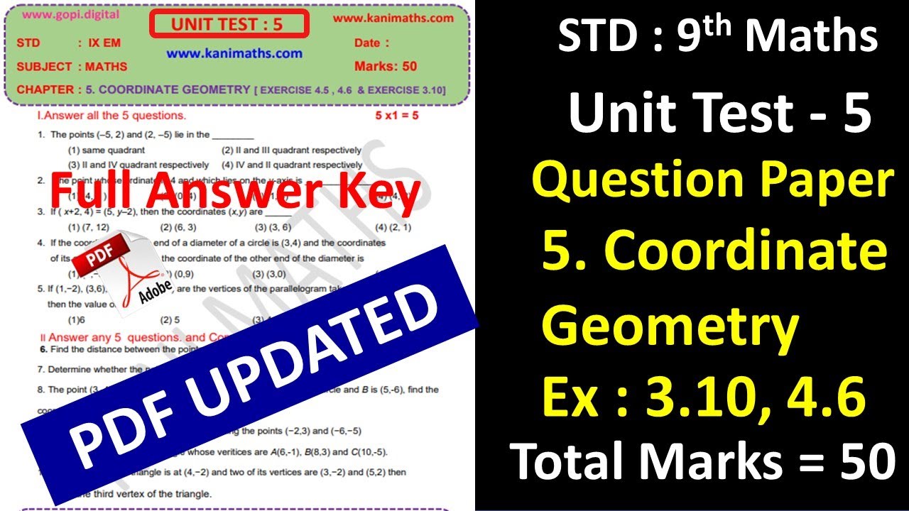 9th Maths Unit Test - 5 Coordinate Geometry Question & Answer Key ...