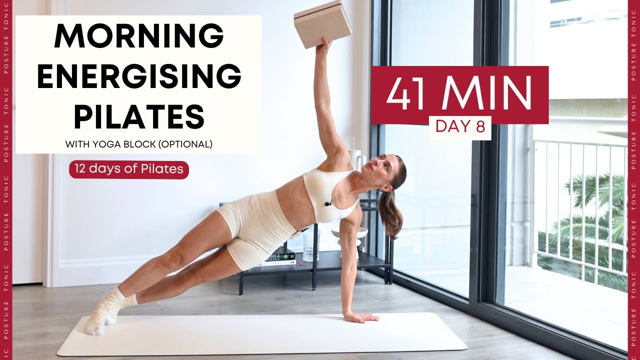 41 MIN MORNING PILATES: Yoga block | Day 8 - YouTube