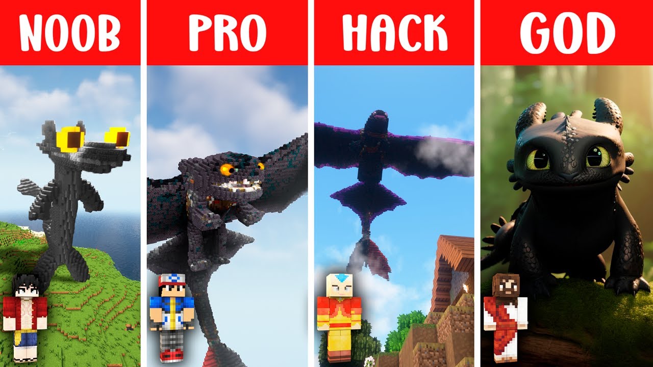 TOOTHLESS in Minecraft: FURY DRAGON BUILD CHALLENGE!!! NOOB vs PRO vs ...