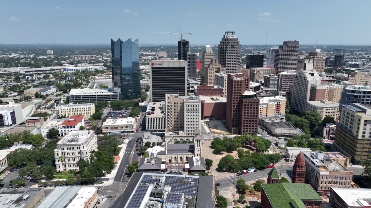 Aerial footage shows San Antonio skyline from drone's perspective - YouTube