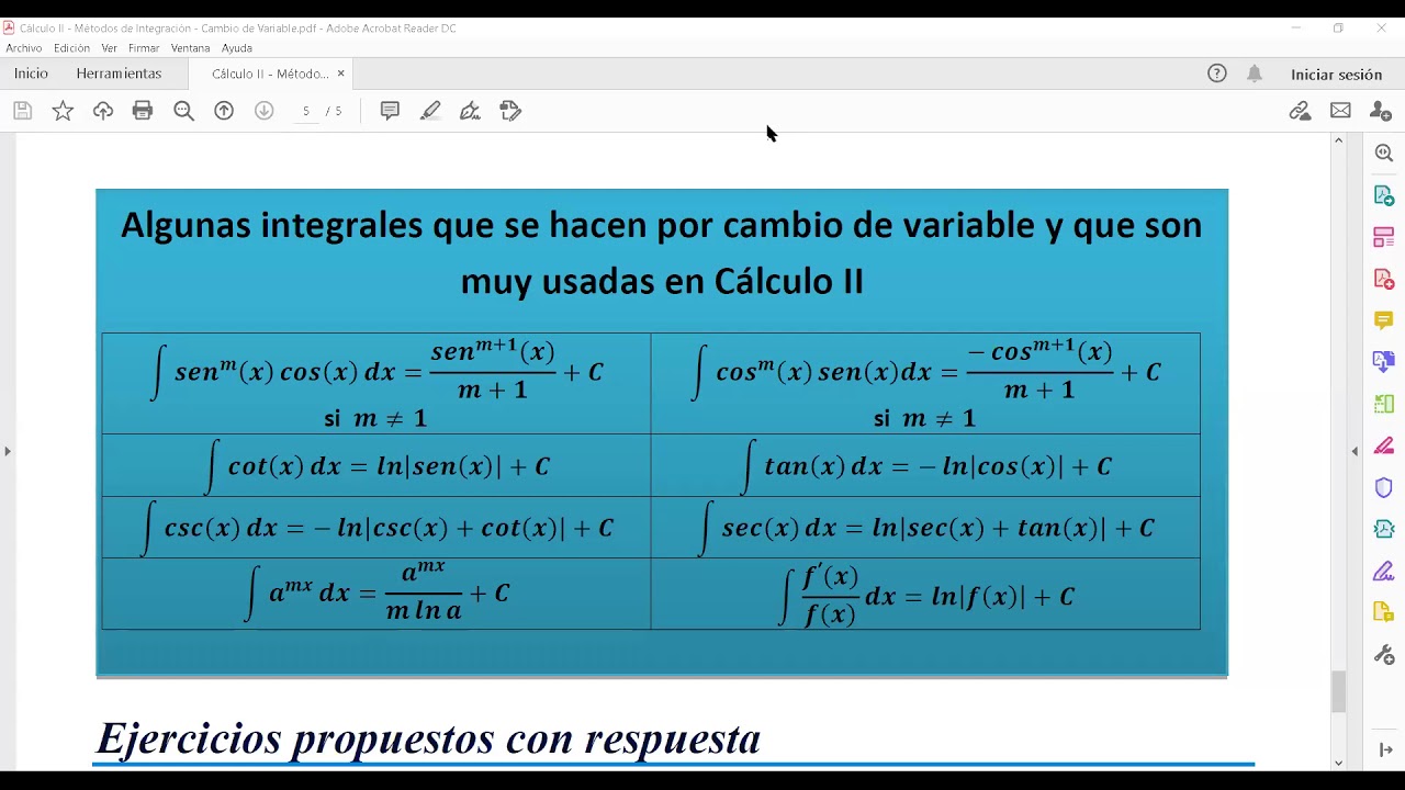 Método de integración por cambio de variable simple Parte 2. 15204 ...