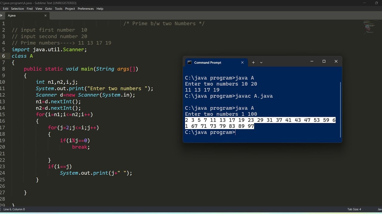program to print all prime numbers between two number - YouTube