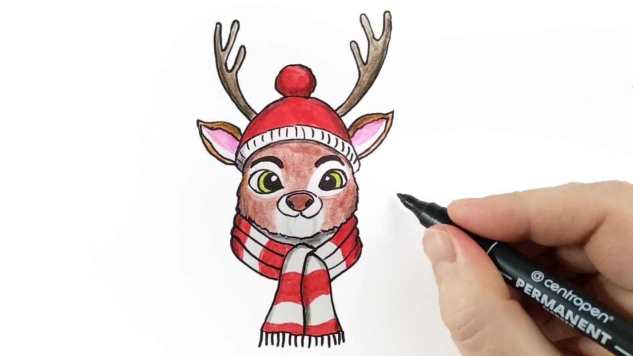 Рисуем НОВОГОДНИЙ ОЛЕНЬ легко - YouTube