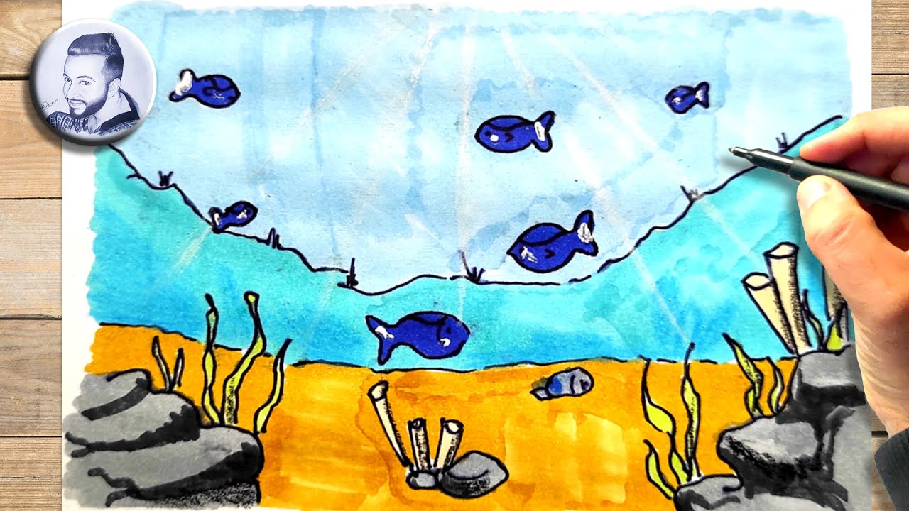Comment dessiner un fond marin - YouTube