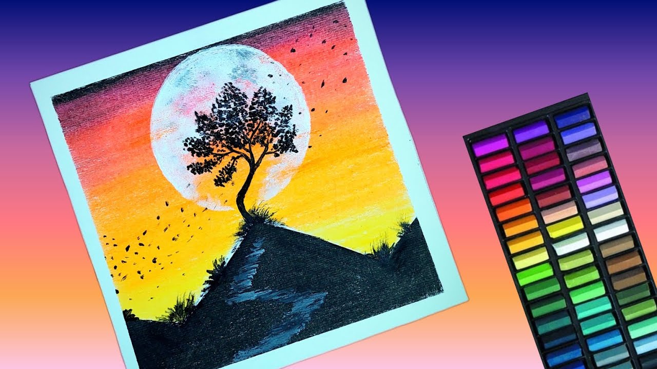 Easy Moonlight Drawing: Easy Moonlight Landscape Drawing with oil ...