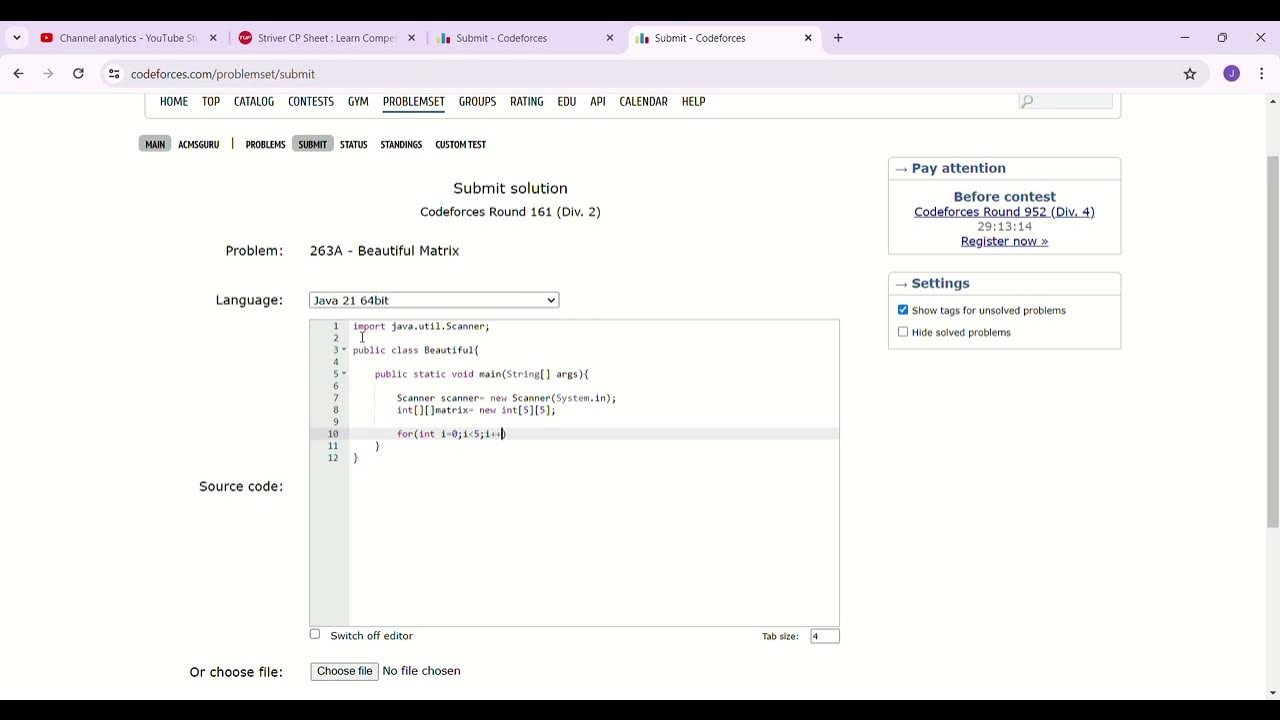 Problem -3|codeforces|Beautiful Matrix - YouTube