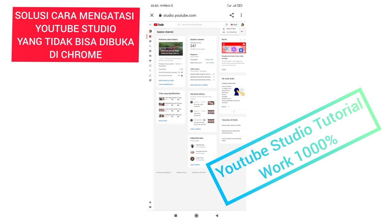 CARA MENGATASI YOUTUBE STUDIO TIDAK BISA DIBUKA DI CHROME | UPLOAD ...