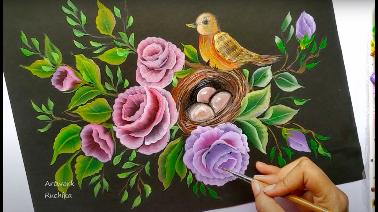 Step by Step One Stroke Flower Painting / Decorative Flower Painting ...