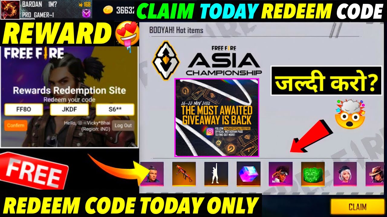 FREE FIRE REDEEM CODE FOR TODAY NOVEMBER 16 || REDEEM CODE FREE FIRE ...
