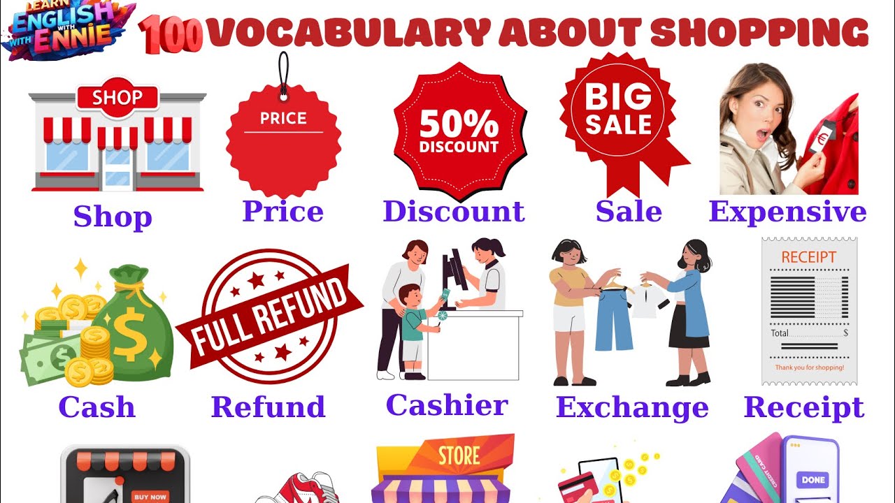 100 Shopping Vocabulary with Example Sentences|English Vocabulary And ...