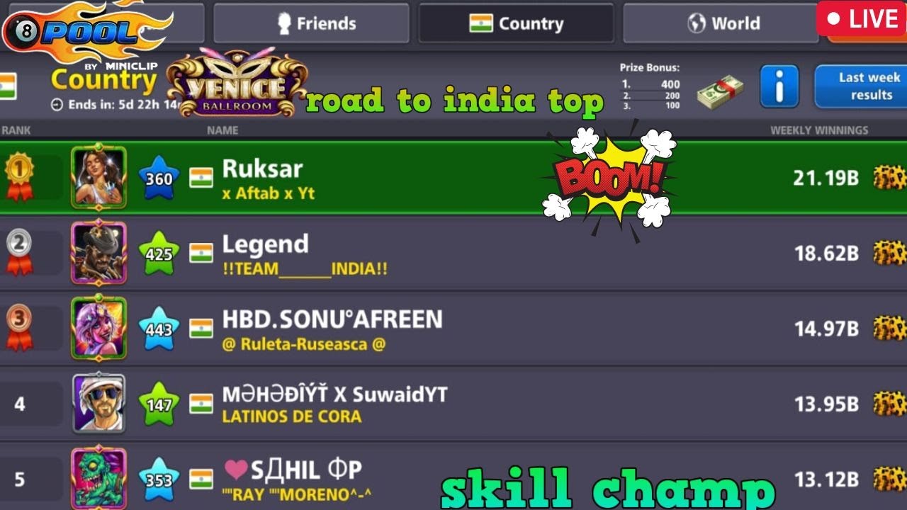 8 Ball Pool - Live Let’s Try To Top India 🇮🇳 Country #1 Venice 150m ...