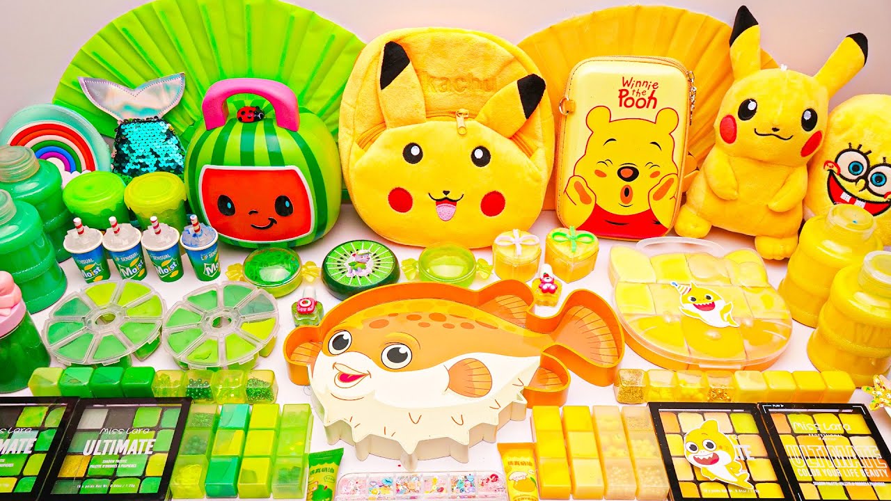 1 Hour Satisfying Slime COCOMELON vs Pikachu | Mixing Green & Yellow ...