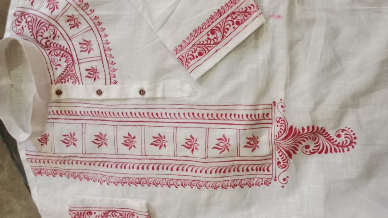 Hand Printed Punjabi || Easy Fabric design on Punjabi || Acrylic color ...