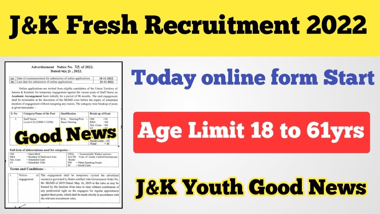 🔥Good News🔥 J&k Fresh Recruitment 2022 ll Today online form start ll Apply Now 😊 - YouTube