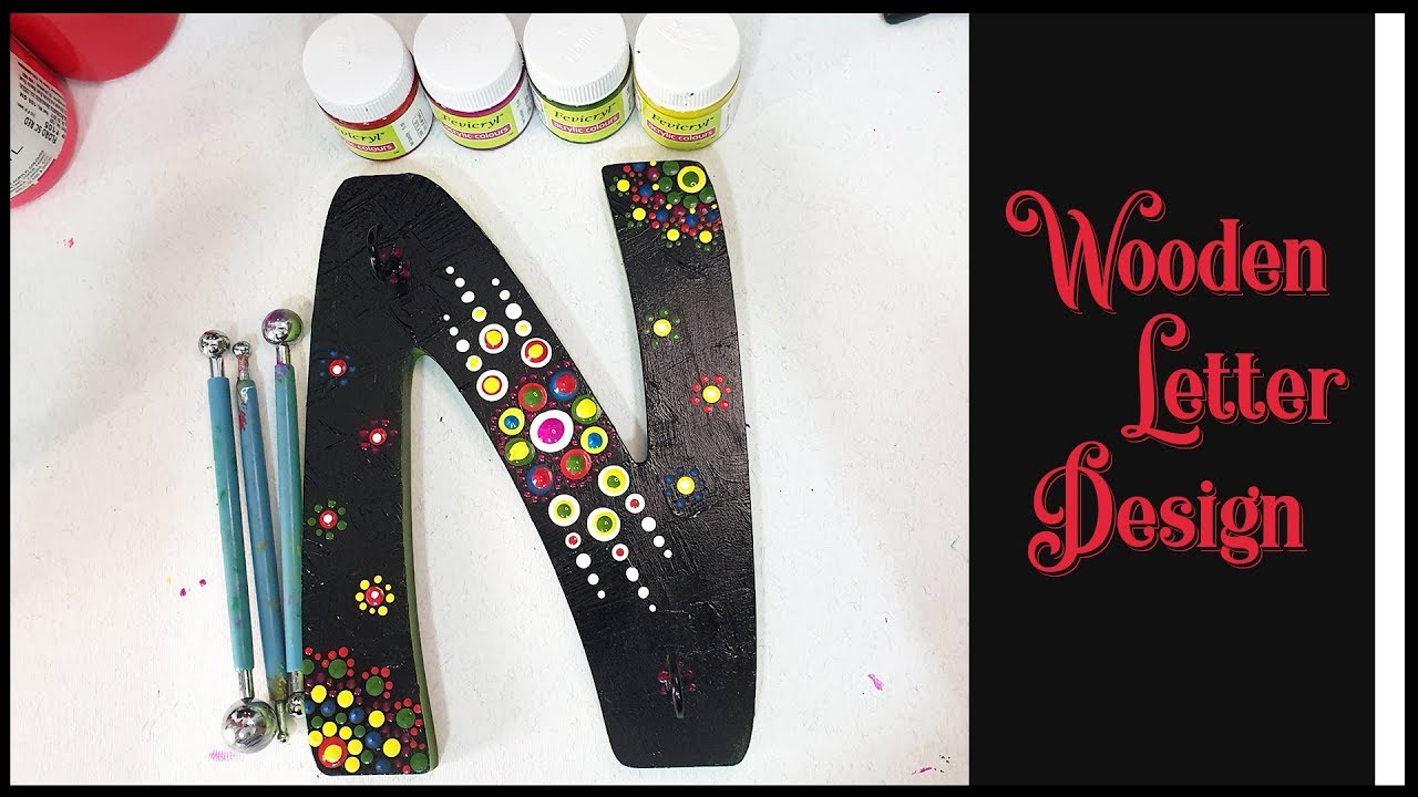 DIY Letter N Dot Painting on Wood Letters | Key holder - YouTube