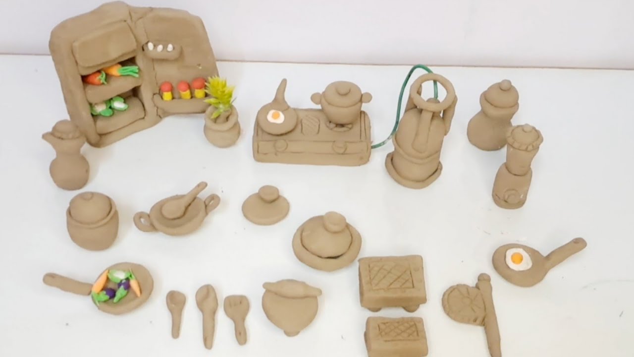 Easy technique make handmade miniature kitchen set with clay।।miniature ...