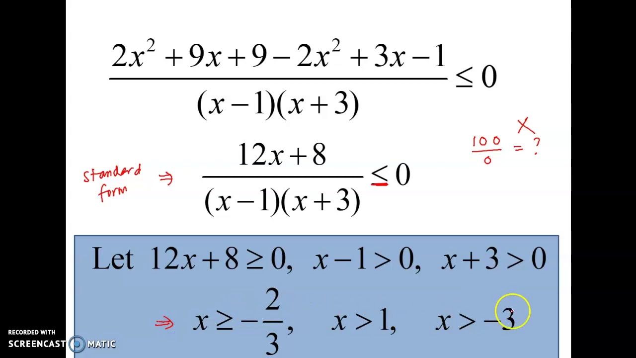 Solving rational inequality by using number line - YouTube