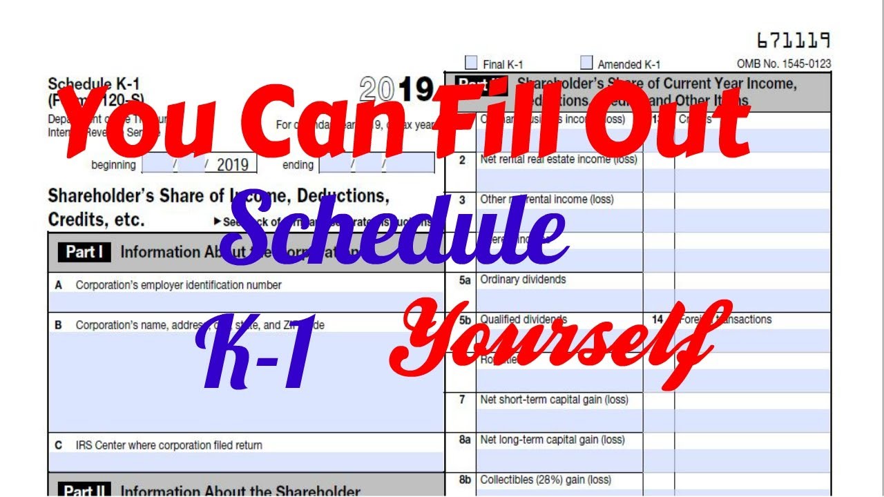 How To Fill Out Schedule K 1 Form 1120 S YouTube How To Fill Out Schedule K 1 Form 1120 S YouTube