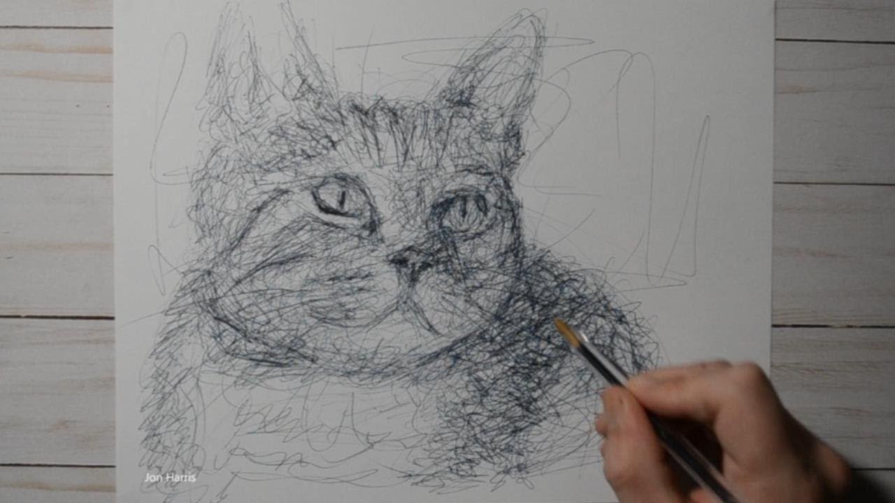 Scribble Art #75 / Draw Your Pets / Ballpoint Pen Sketch / Cat / Real ...