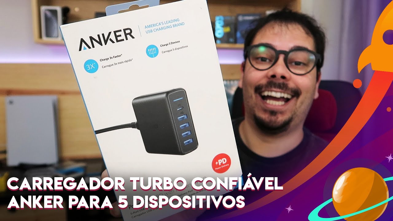CARREGADOR TURBO DE TOMADA ANKER POWERPORT SPEED COM 4 USB + 1 USB-C ...