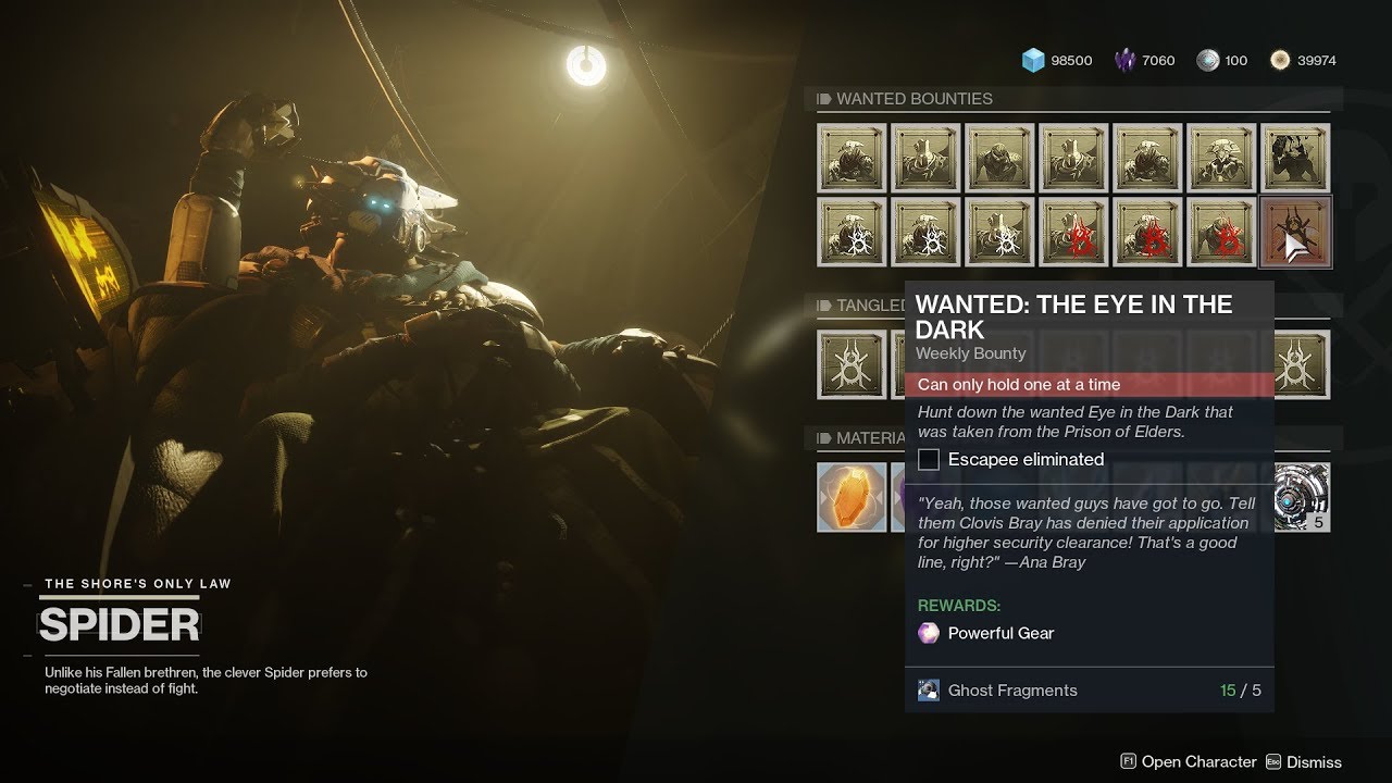 WANTED: The Eye In The Dark Location Solo / Powerful Engram (Spider ...
