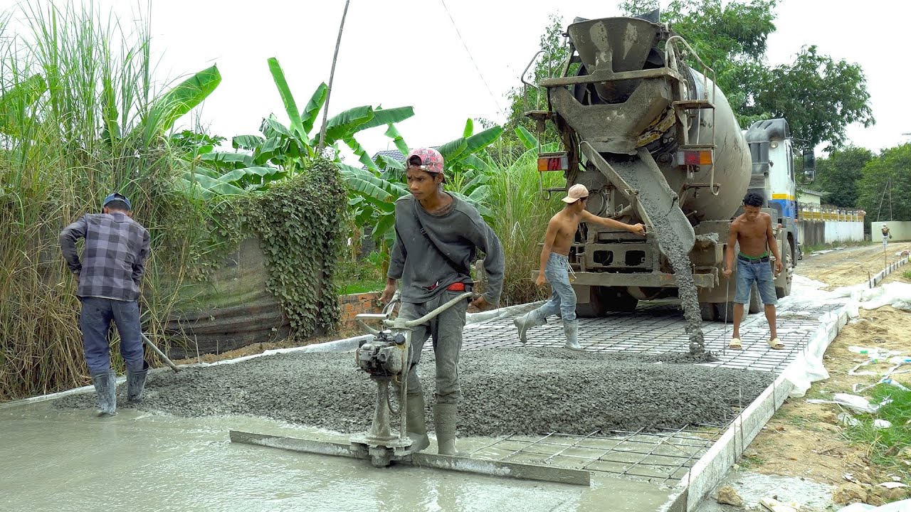 Incredible! Concrete Road Construction in village | They're very Work ...