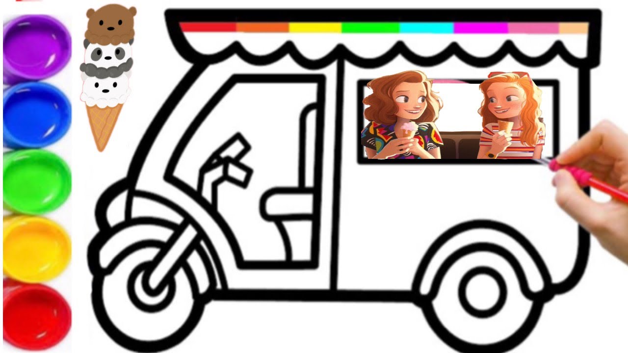 How to draw ice cream truck and color for kids - YouTube
