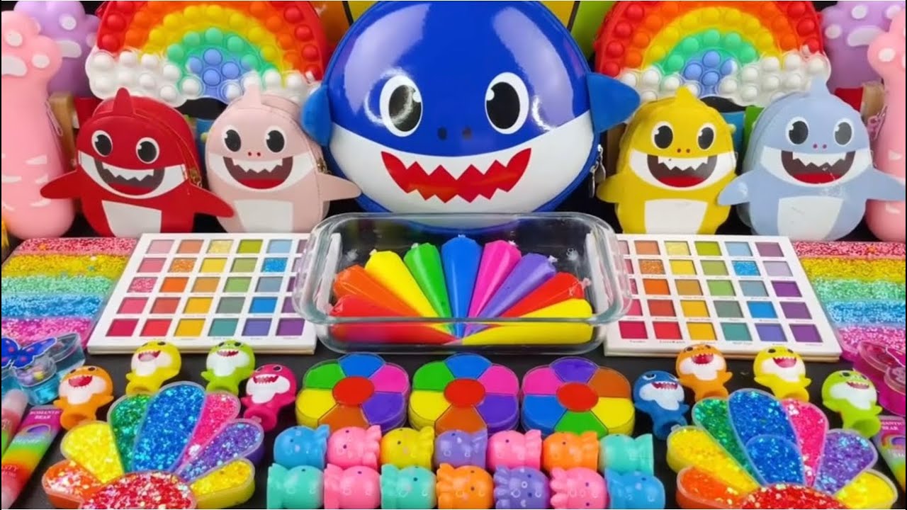 BABY SHARK SLIME ASMR I Satisfying Slime Video I Mixing Random Charms ...