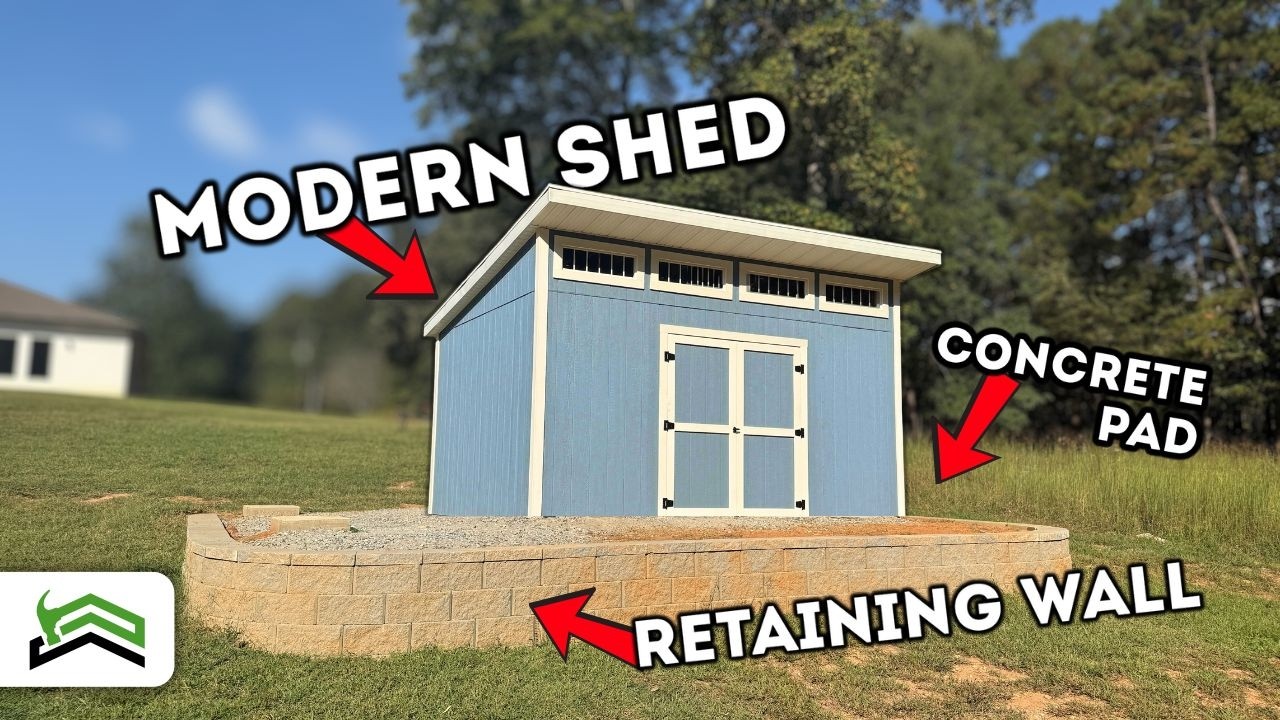 Mega DIY Shed Build | Retaining Wall + Concrete Pad + Full 12x16 Modern ...