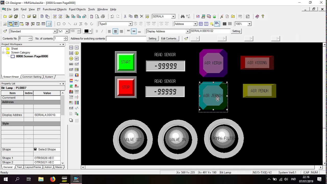 Membuat HMI Sistem PLC Sirkulasi Air Otomatis menggunakan CX-Designer ...