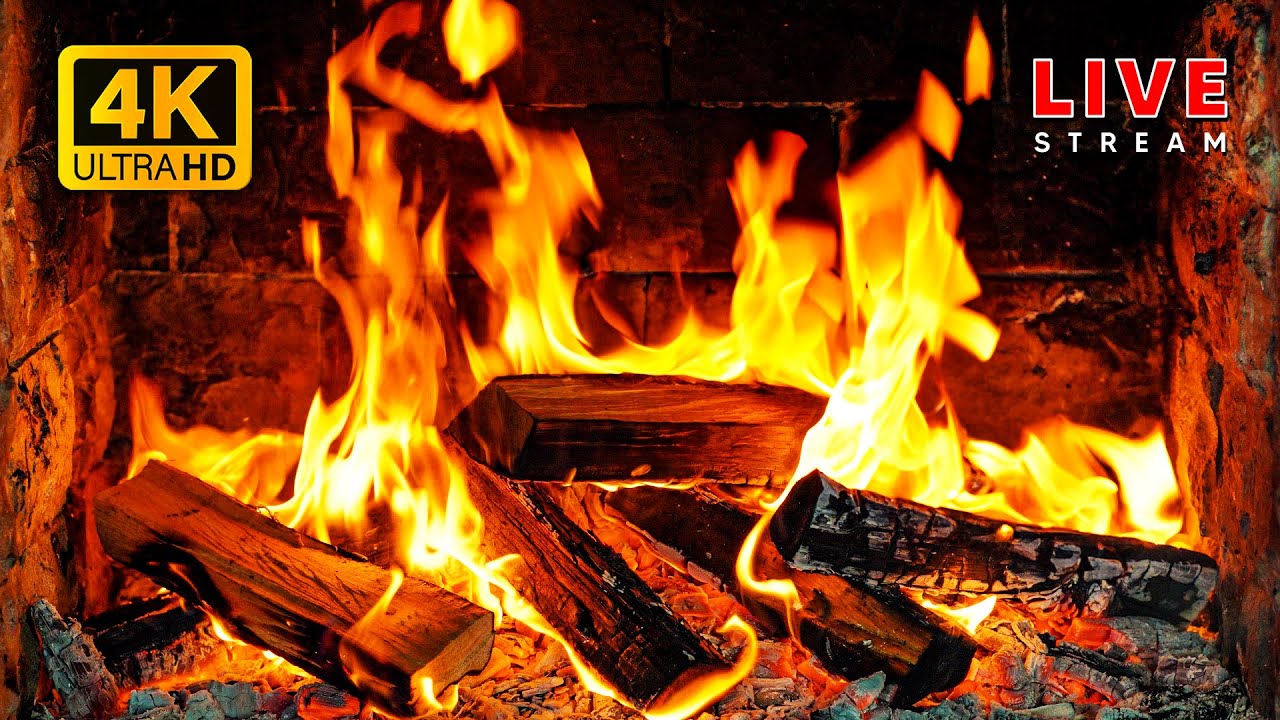 🔥 Fireplace Ambience in 4K!. Cozy Night Fireplace with Crackling Sounds ...