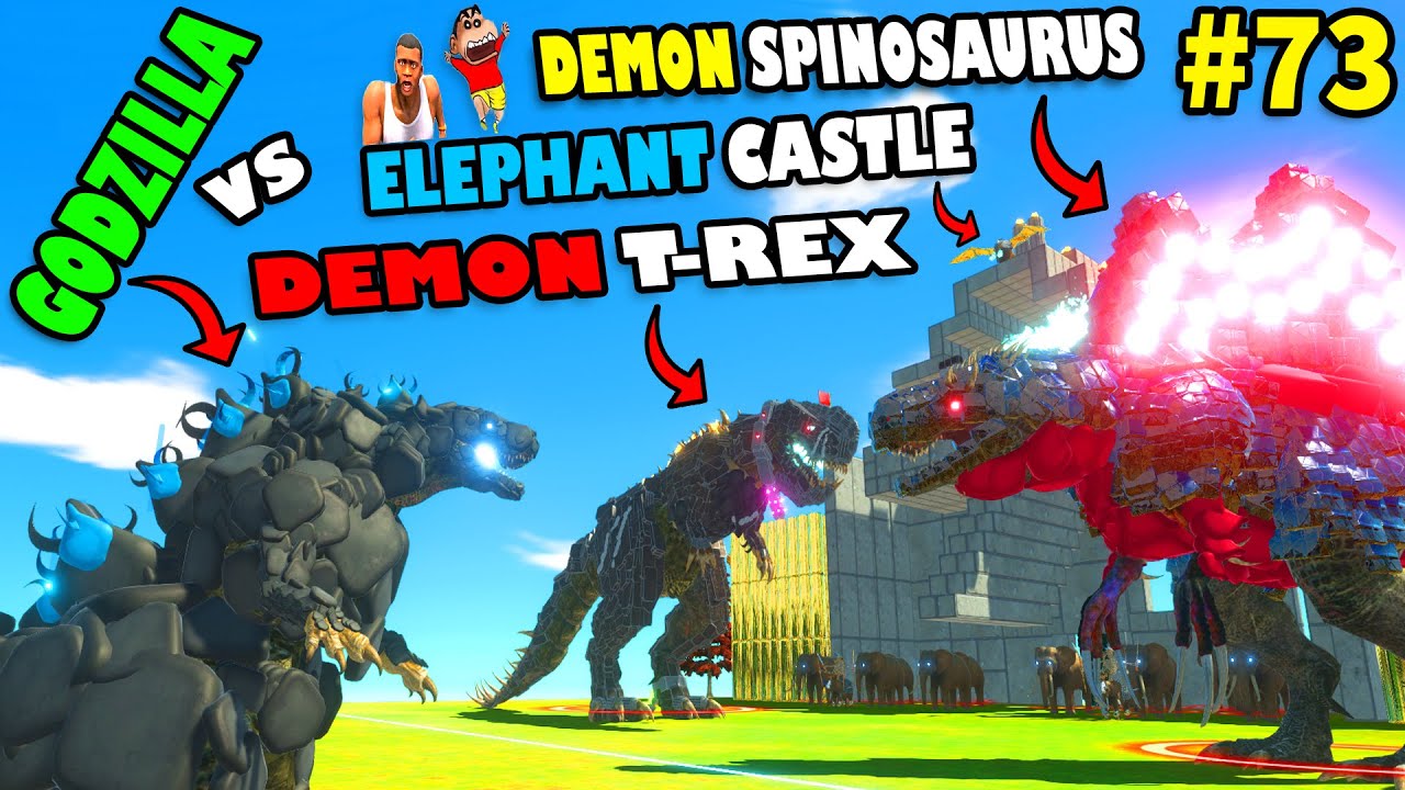 ELEPHANT CASTLE & DEMON SPINOSAURUS & DEMON T-REX vs GODZILLA HAMID-T ...