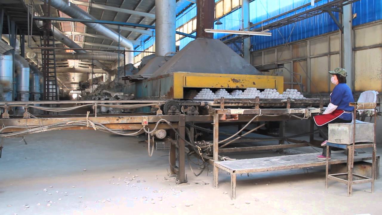 The calcined process of Alumina grinding balls in roller kiln - YouTube