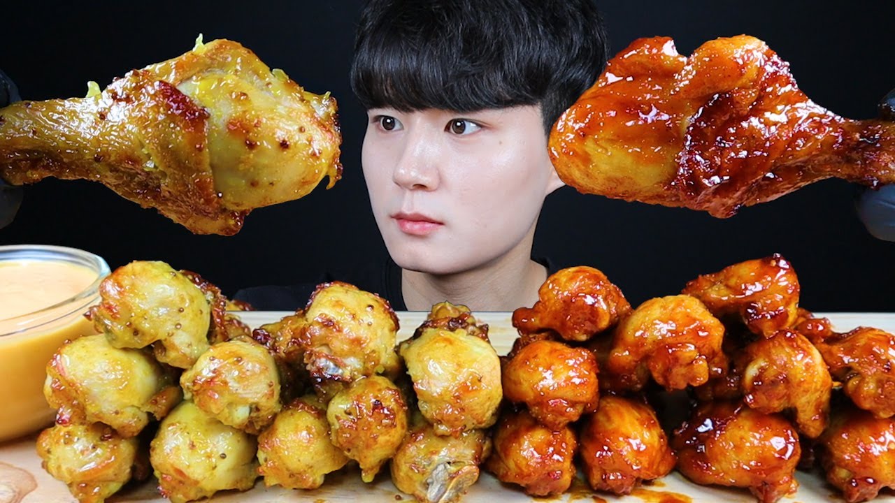 굽네 볼케이노 치킨 먹방ASMR MUKBANG Spicy Chicken&Sweet Chicken スパイシーなチキン スイートチキン ...