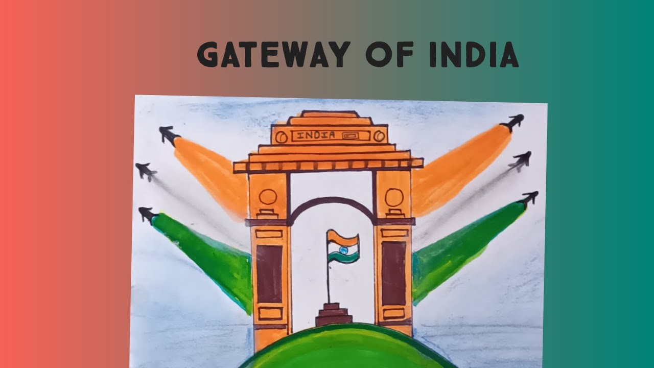 How to draw Gateway Of India and Flag Drawing Easy// गेट वे ऑफ़ इंडिया ...