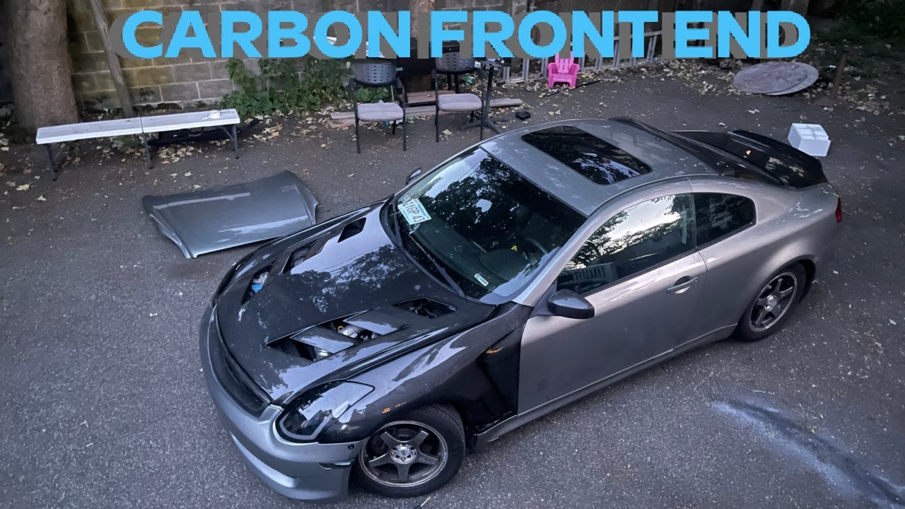 Installing a carbon front end on my g35 - YouTube