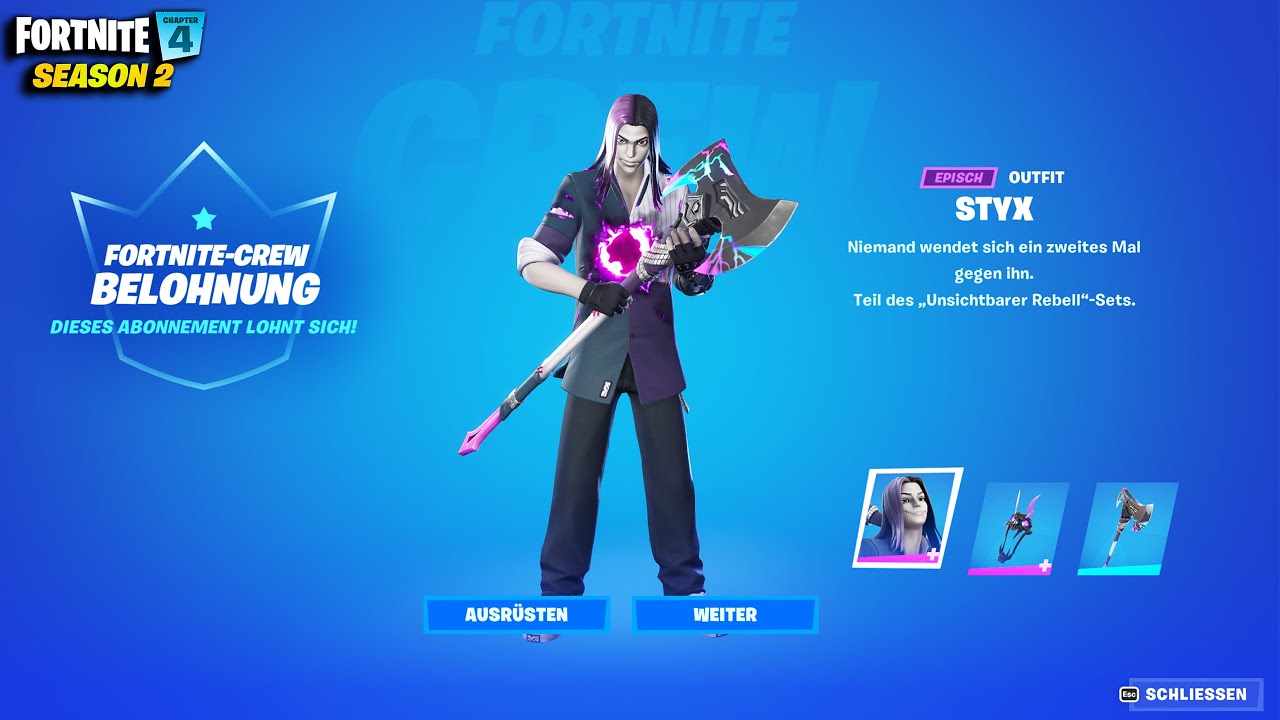 Fortnite JUNI Crew Paket - Styx Skin - Fortnite Crew Pack June 2023 ...