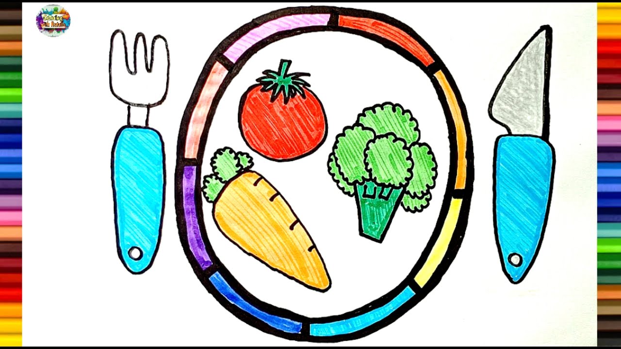Draw & color A Plate With Vegetables 🍅🥕🍽️🌈 Drawing for kids toddlers ...