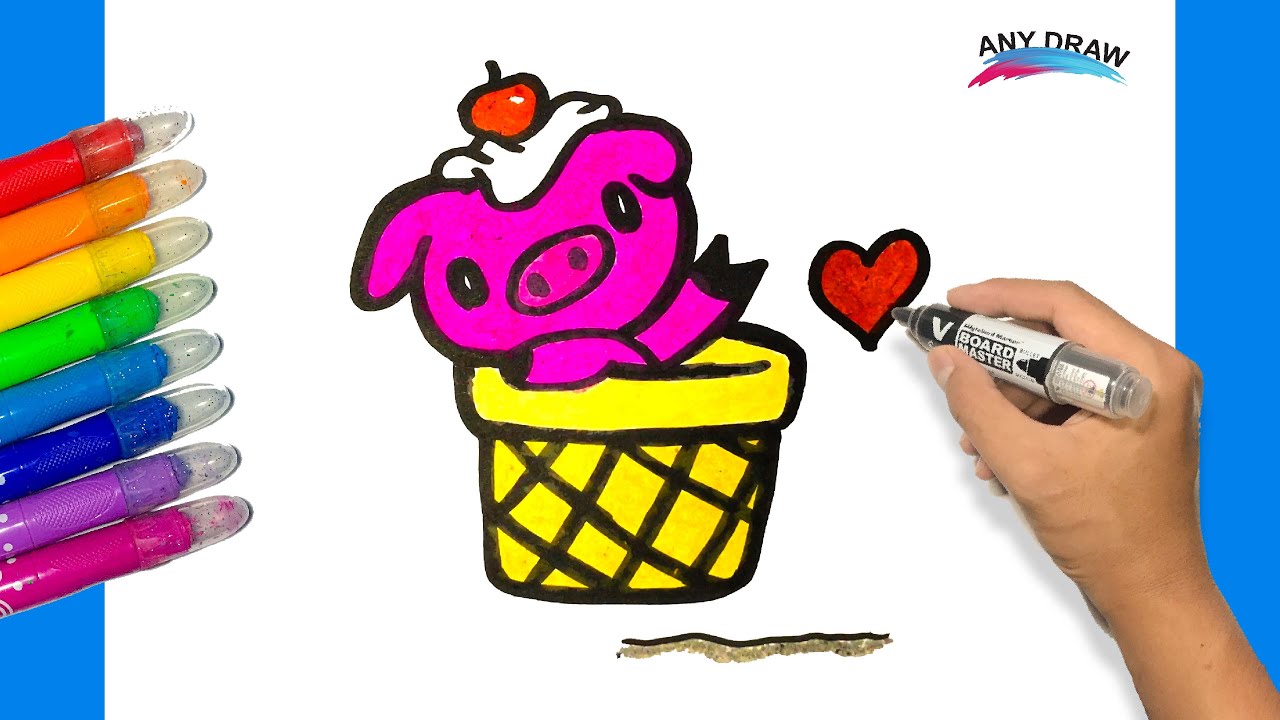 How to draw An Piggy chilling (haha) in an ice-cream | Easy drawings ...