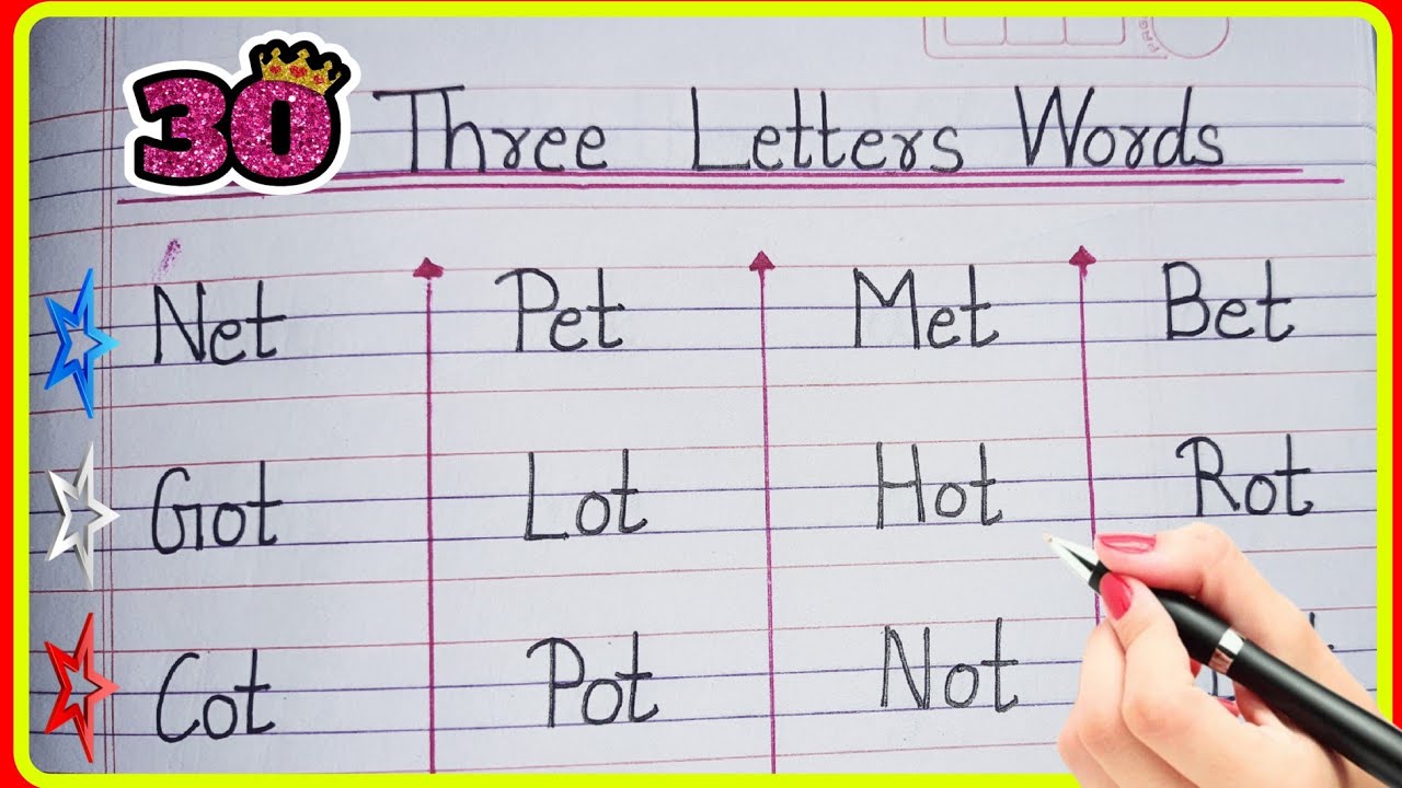 30 Three Letters Words | Three spelling | Sight words| Preschool lesson ...