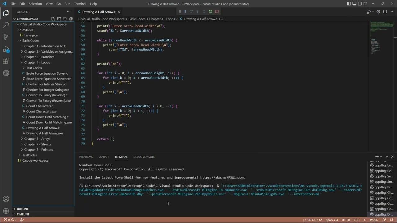 C Lab: Drawing A Half Arrow - YouTube