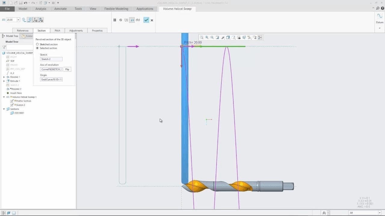 New Volume Helical Sweep Tool | Creo 5.0 - YouTube
