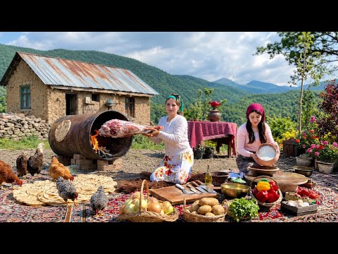 Village Life in Iran | Cooking Lamb Leg & Baking Bread Inside an Iron Barrel