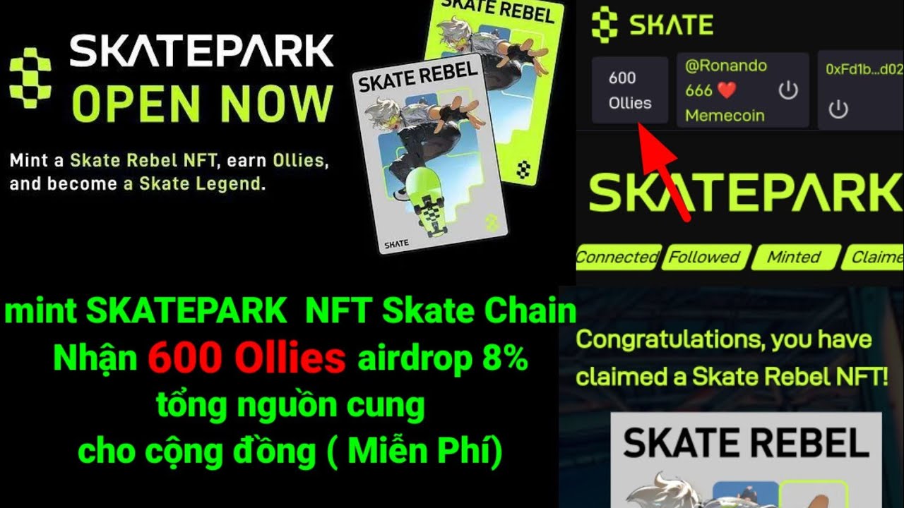 mint SKATEPARK NFT của Skate Chain Nhận 600 Ollies airdrop 8% tổng nguồn cung cho cộng đồng ...