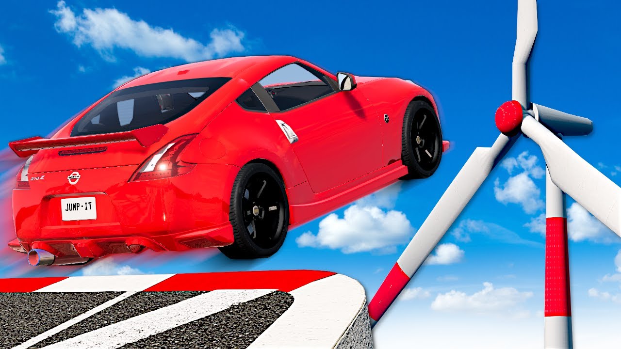 Jumping Cars through WIND TURBINES! - BeamNG - YouTube