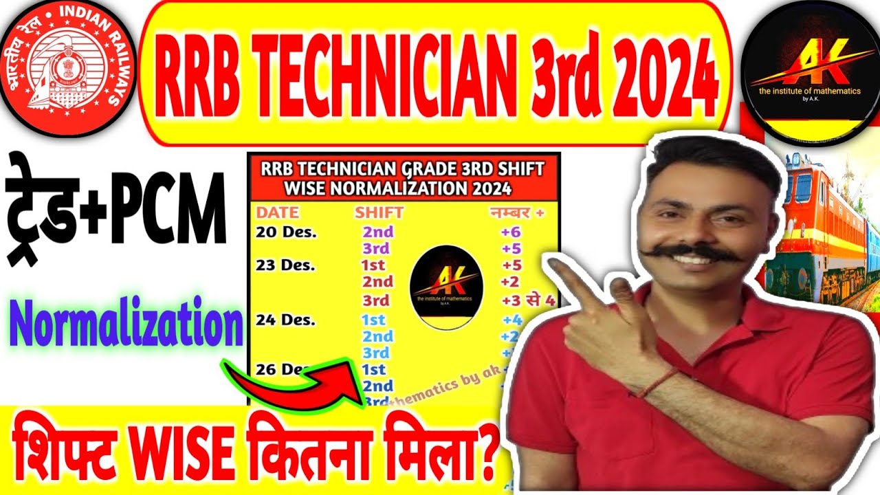 RRB TECHNICIAN GRADE 3 CUT OFF 2024 | RRB TECHNICIAN GRADE 3 किस शिफ्ट को कितना NORMALIZATION ...