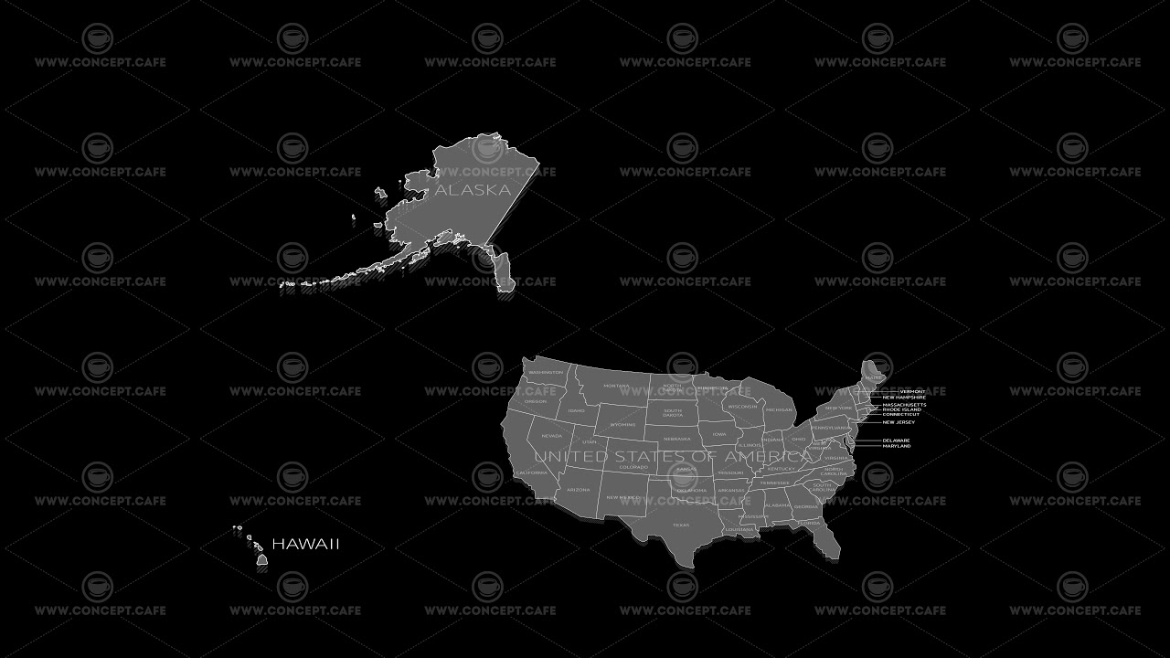 United States of America with Alaska and Hawaii animated map with alpha ...