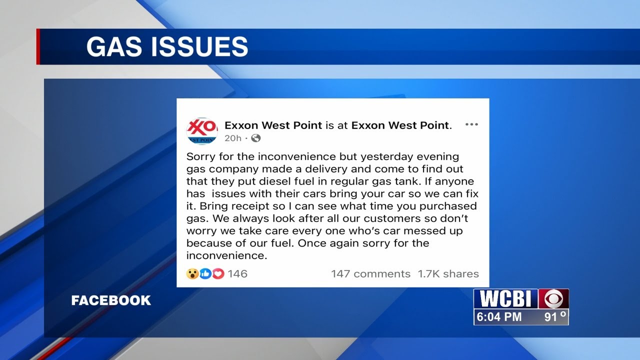 Exxon in West Point says gas company puts diesel in regular tanks - YouTube
