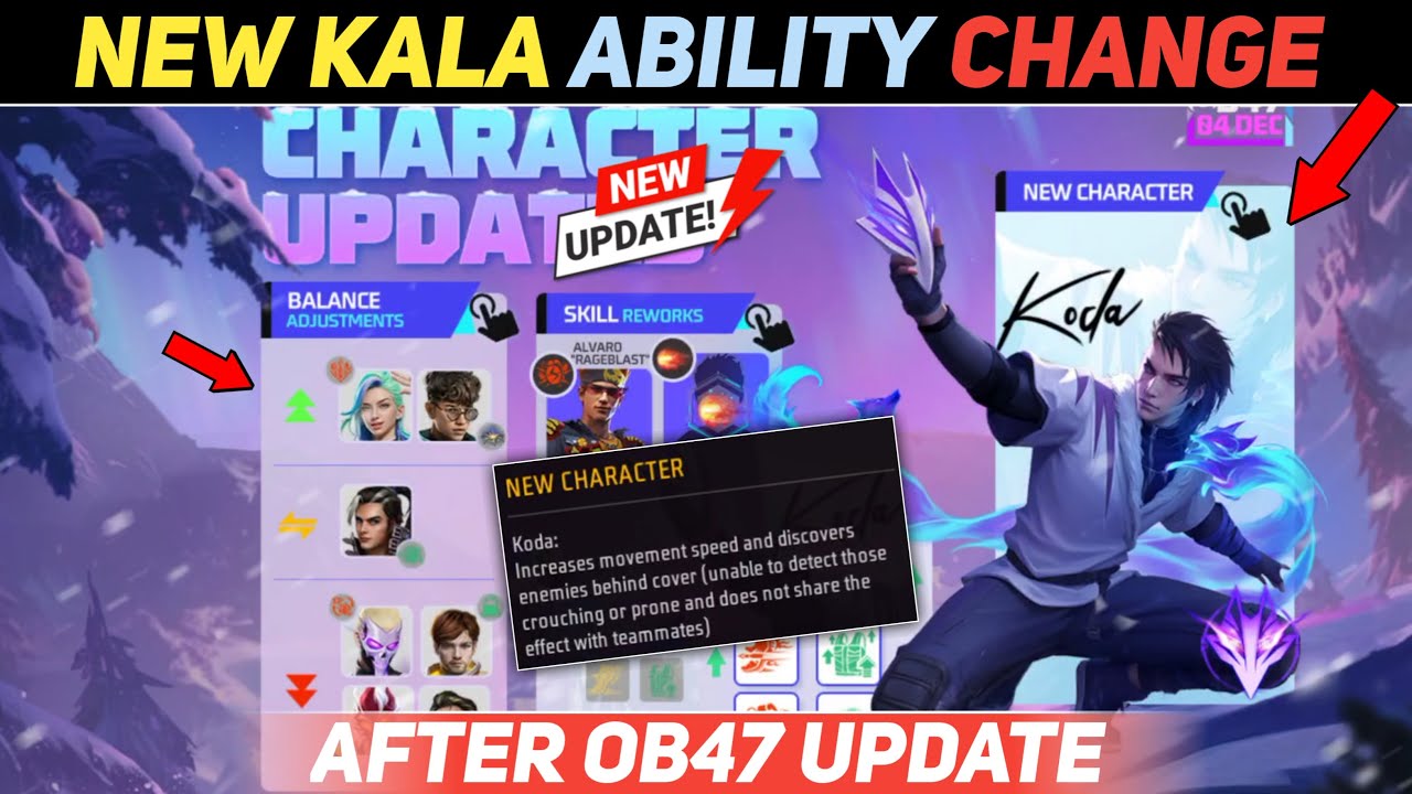NEW KALA CHARACTER ABILITY FREE FIRE !! AFTER OB47 UPDATE 😍😯 CHARACTER ...